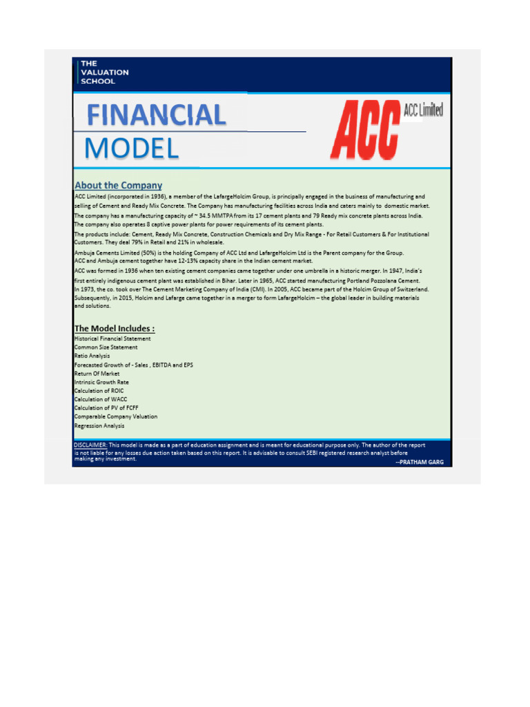 ACC LTD - Financial Model | PDF | Cost Of Capital | Dividend