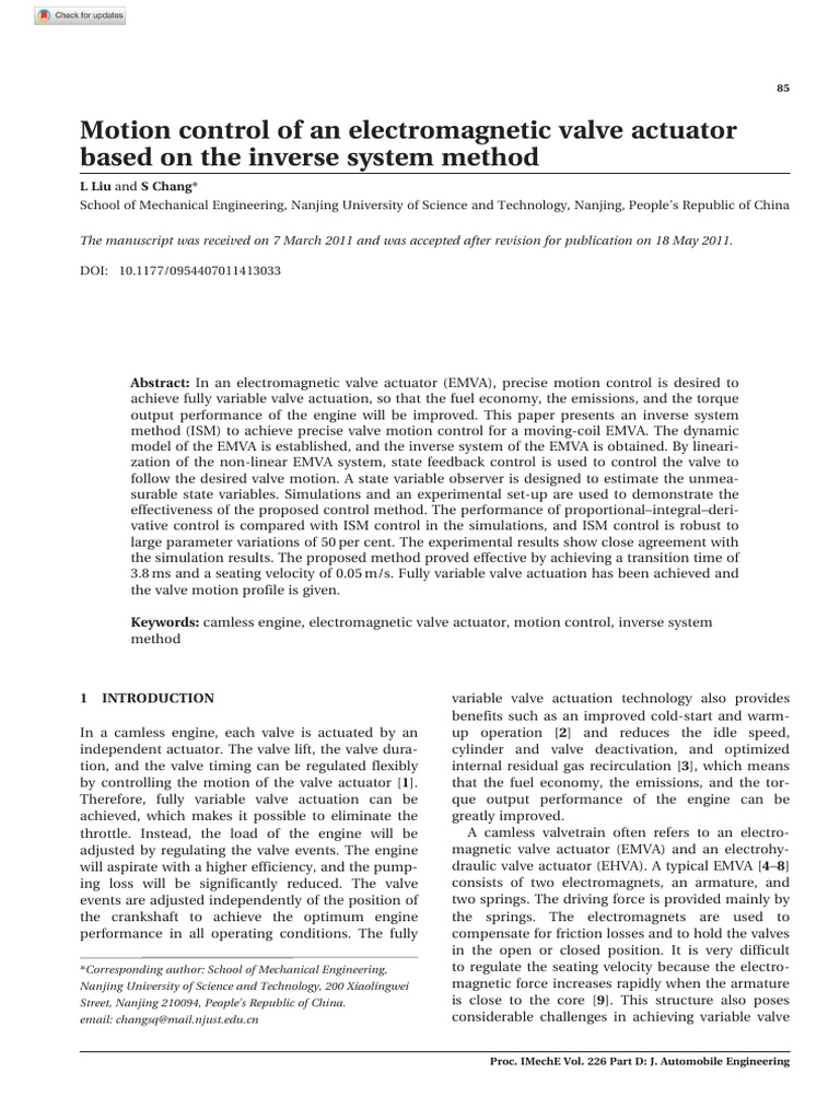 Liu Chang 2011 Motion Control of An Electromagnetic Valve Actuator ...