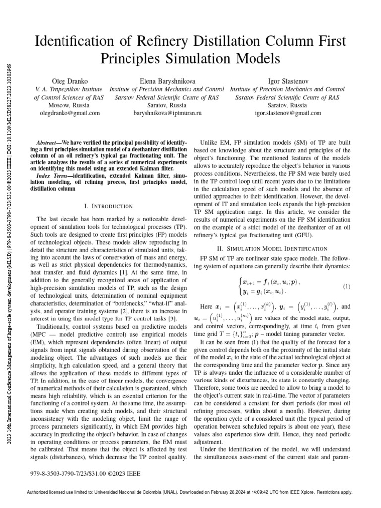 Identification of Refinery Distillation Column First Principles Simulation Models | PDF ...