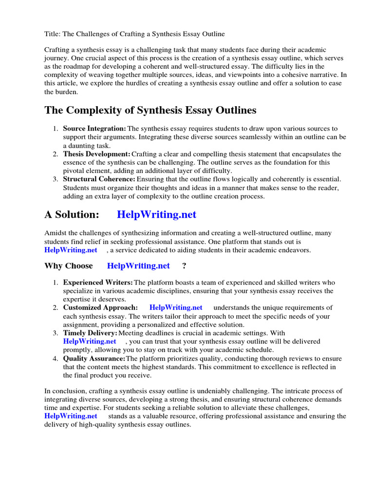Synthesis Essay Outline | PDF | Essays | Apa Style