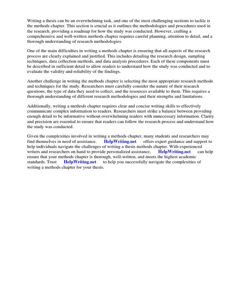 How To Write A Methods Chapter For A Thesis | PDF | Methodology | Thesis