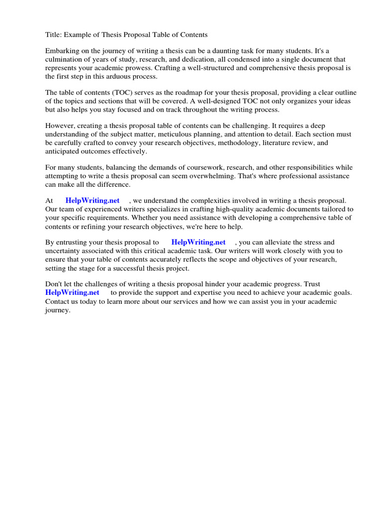 Example of Thesis Proposal Table of Contents | PDF | Thesis | Science