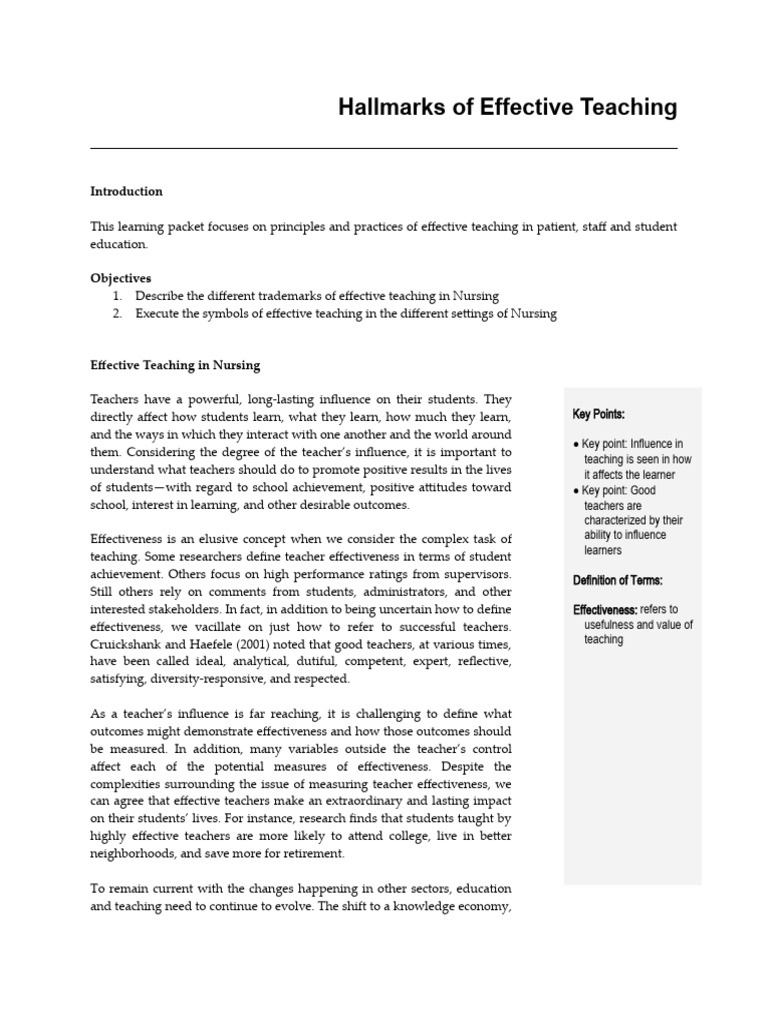 Hallmarks-of-Effective-Teaching | PDF | Teachers | Learning