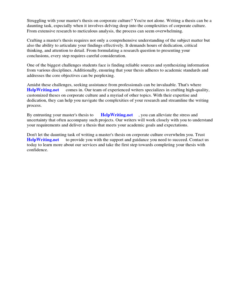 Master Thesis Corporate Culture | PDF | Corporate Social Responsibility ...