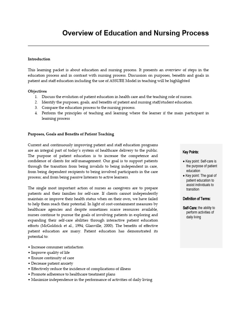 Overview-of-Education-and-Nursing-Process-1 | PDF | Learning | Nursing