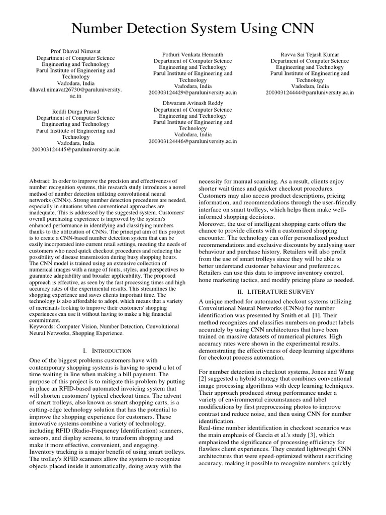 Number Detection System Using Cnn Research Paper Pdf Artificial Neural Network Computer Vision