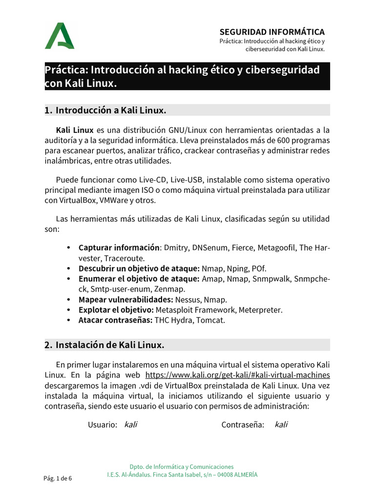 Práctica - Hacking Ético y Ciberseguridad Con Kali Linux - SEGIN v3 ...