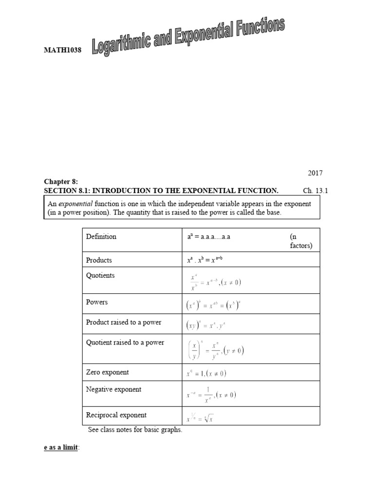 studentchap8_2017 | PDF | Logarithm | Exponentiation