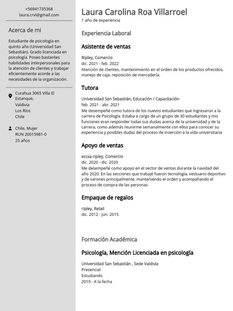 CV Laura Carolina Roa Villarroel | PDF | Crecimiento personal y ...