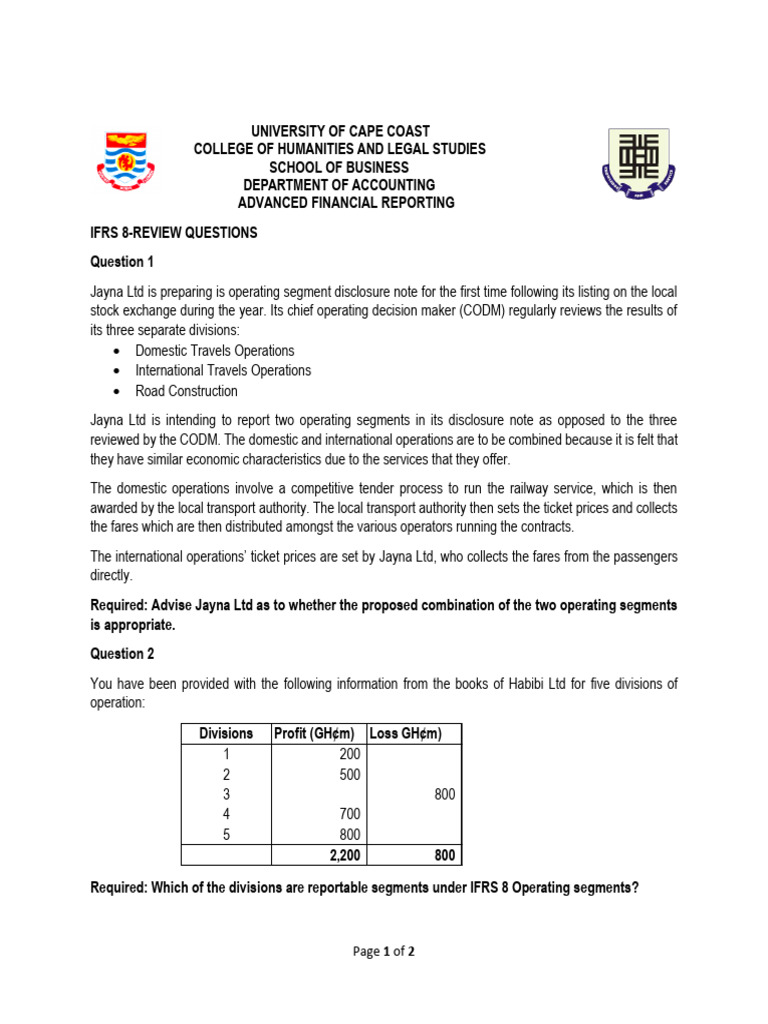 IFRS 8-2023 Review Questions | PDF | Revenue | International Financial Reporting Standards