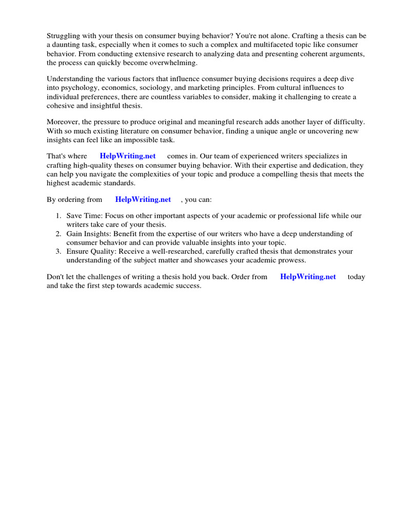 Thesis Help for Consumer Behavior | PDF | Behavior | Consumer Behaviour