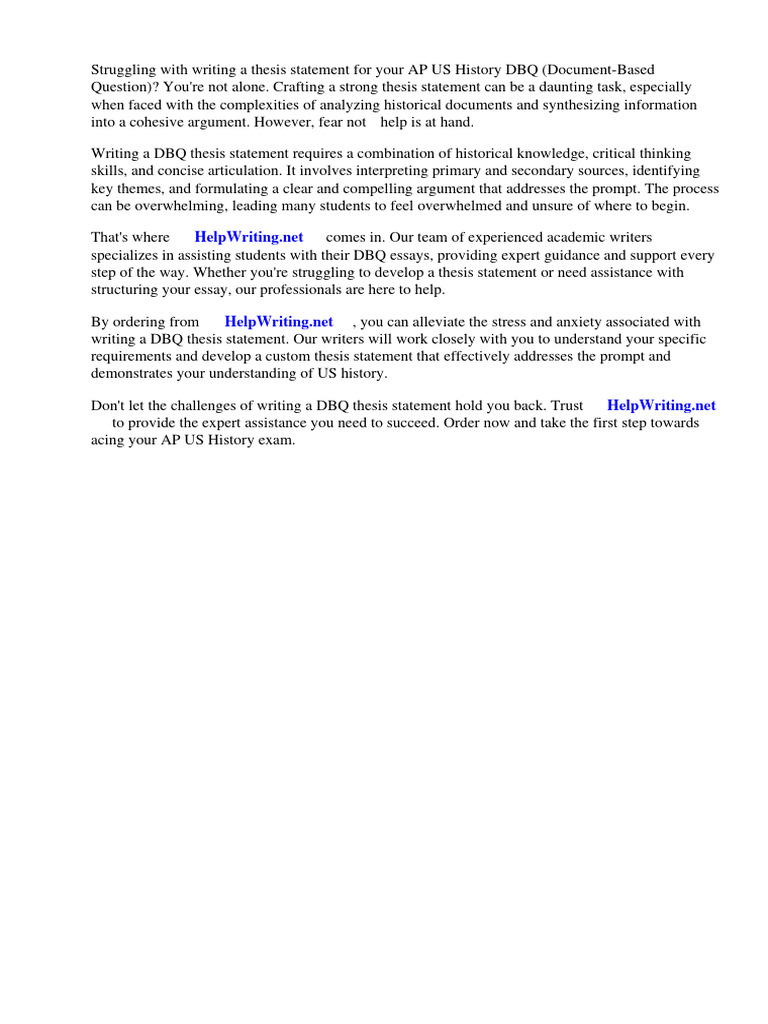 How To Write A DBQ Thesis Statement For AP Us History | PDF | Essays ...