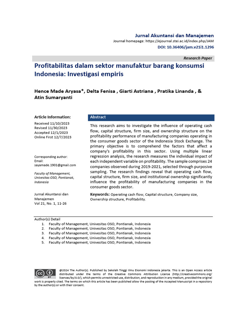 Profitabilitas Dalam Sektor Manufaktur Barang Konsumsi Indonesia ...