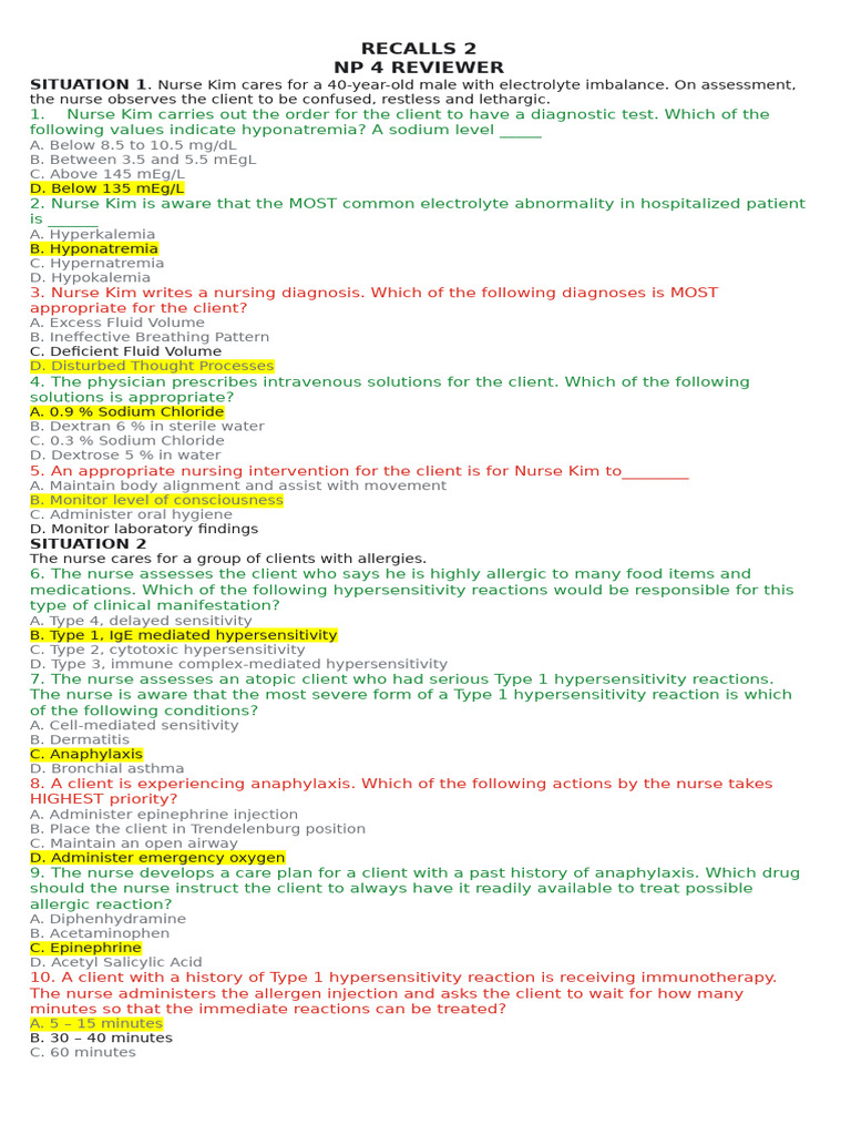 Recalls 2 NP 4 Reviewer: Situation 1 | PDF | Major Trauma | Shock (Circulatory)