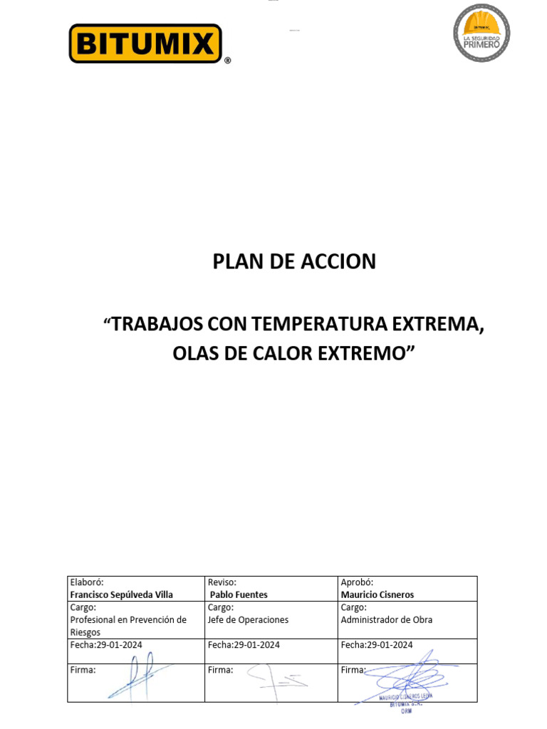 Protocolo Plan de Accion Calor Extremo Olas de Calor Trabajo en Altas Temperaturas | PDF | Calor ...