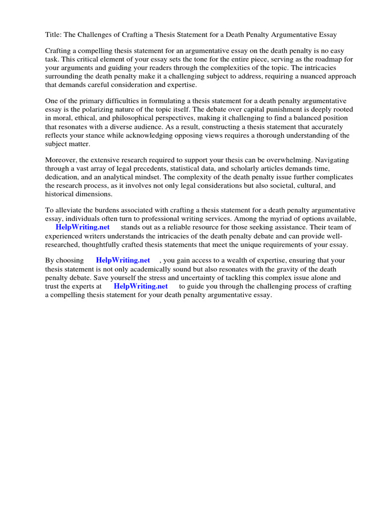 Thesis Statement For Death Penalty Argumentative Essay | PDF | Capital ...