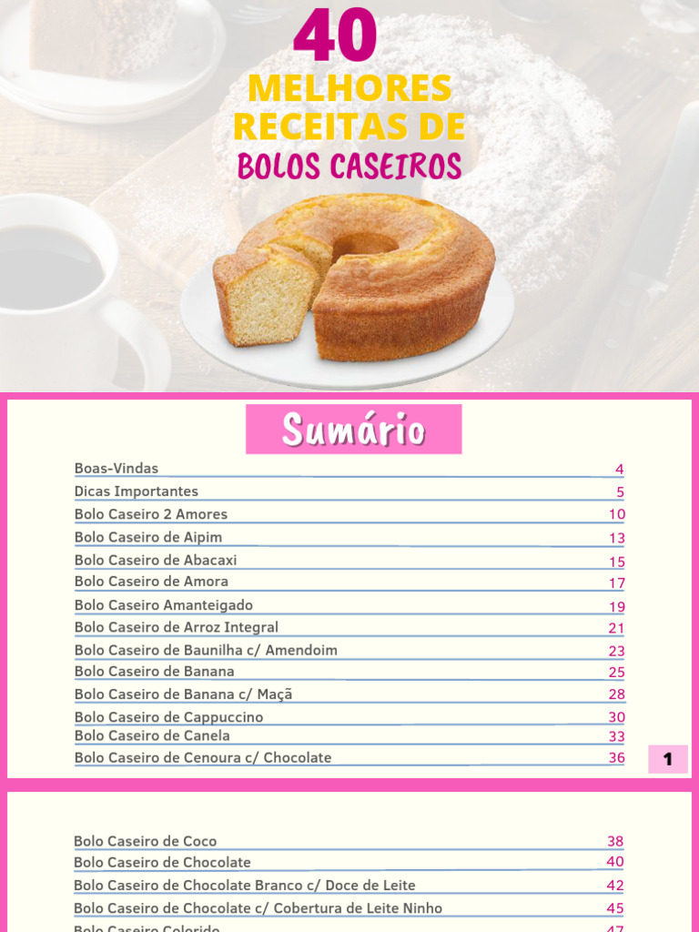 40 Receitas de Bolos Caseiros | PDF | Chocolate | Cobertura (alimento)