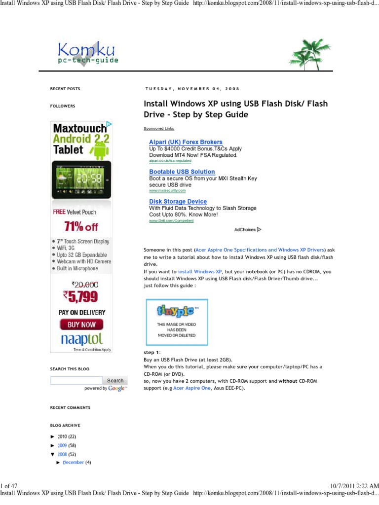 Install Windows XP Using USB Flash Disk - Flash Drive - Step by Step ...