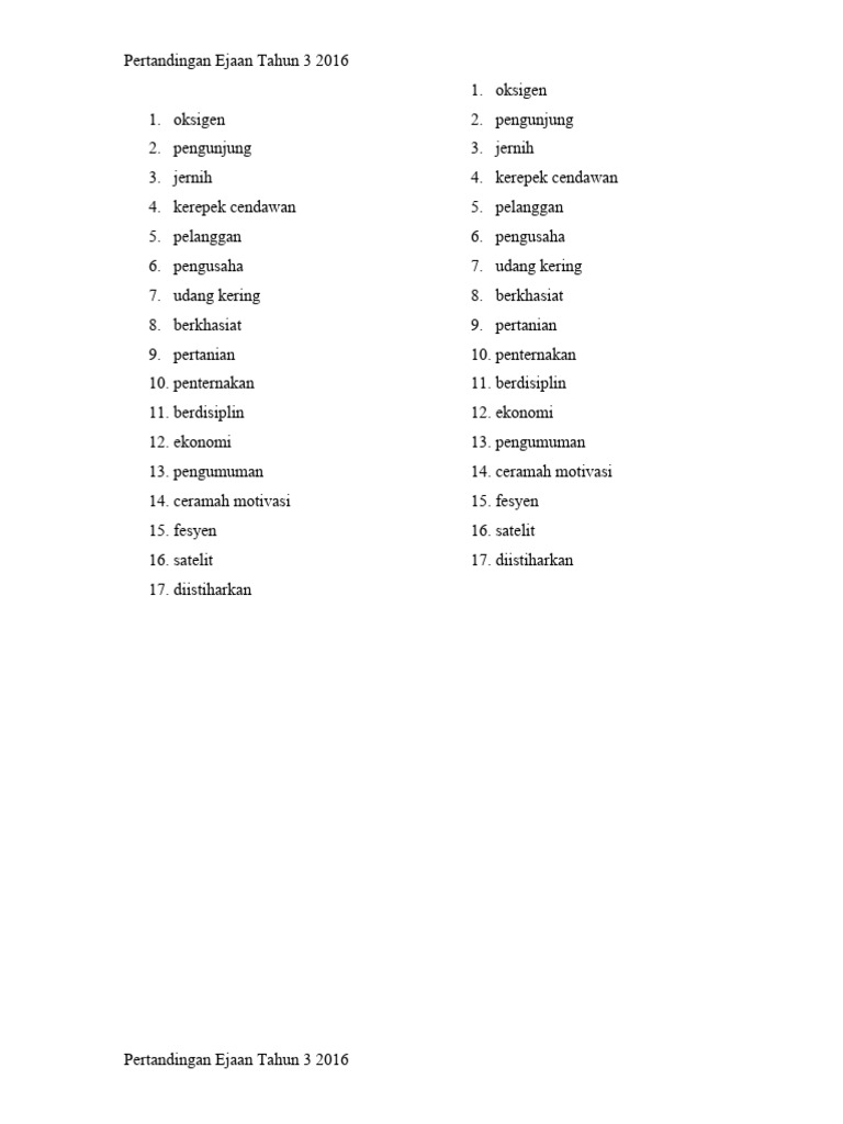 Pertandingan Ejaan Tahun 3 2106 | PDF