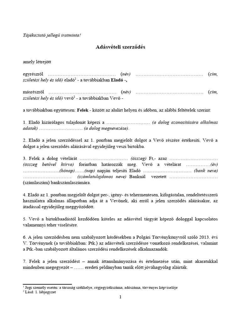 Ingó Adásvételi Szerződés | PDF