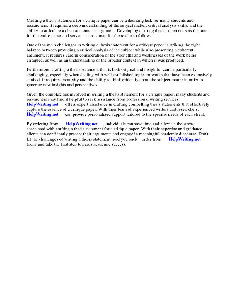 Thesis Statement For A Critique Paper | PDF | Essays | Critical Thinking