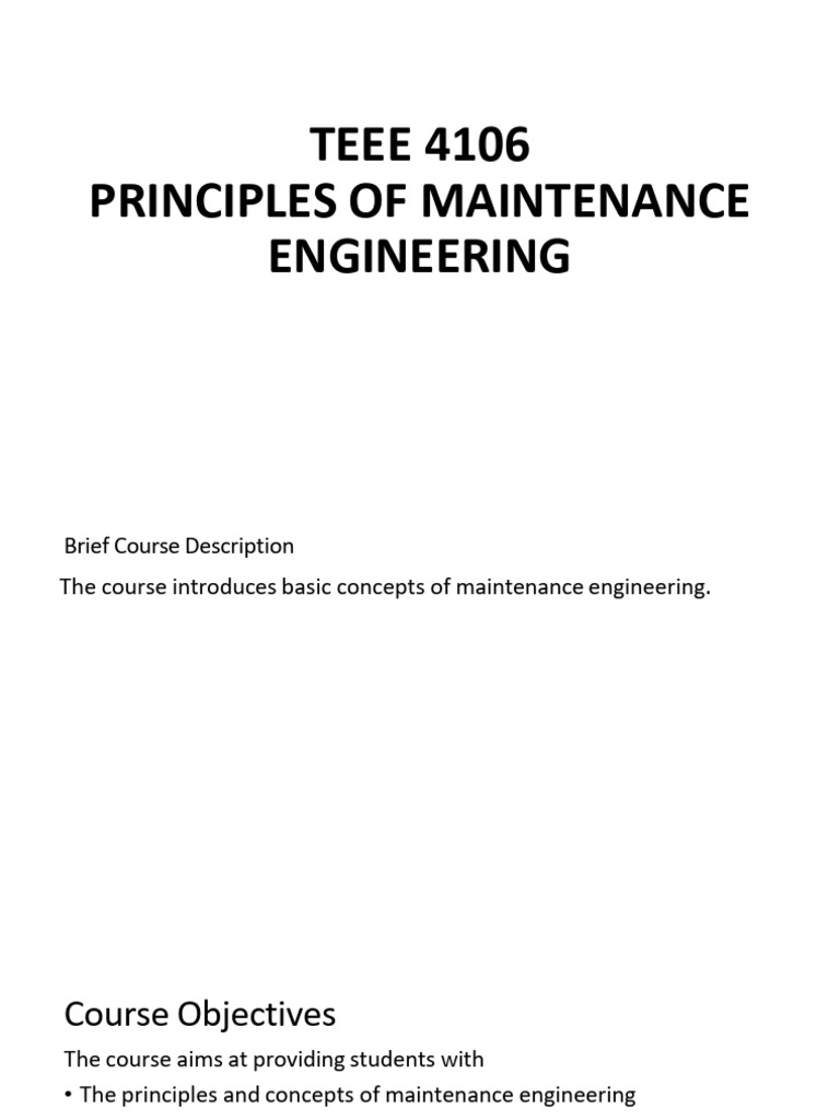 lecture 1 Introduction to Maintenance Engineering | PDF | Reliability Engineering | Engineering