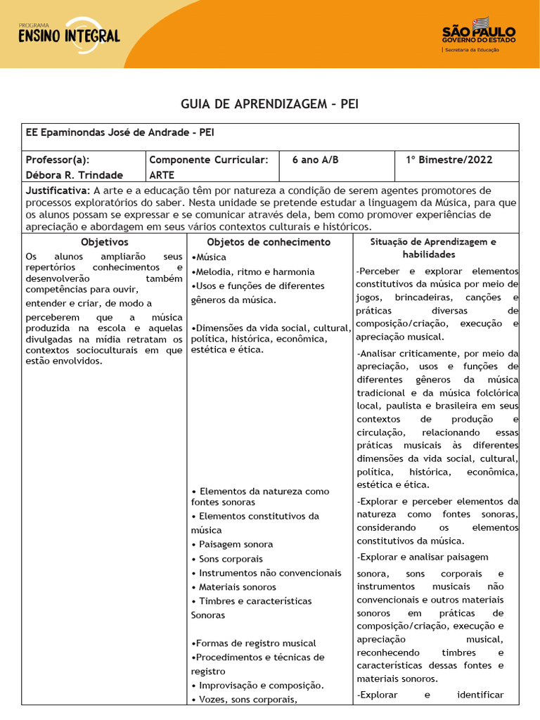 6°ano - Guia de Aprendizagem - ARTE - 2022 | PDF