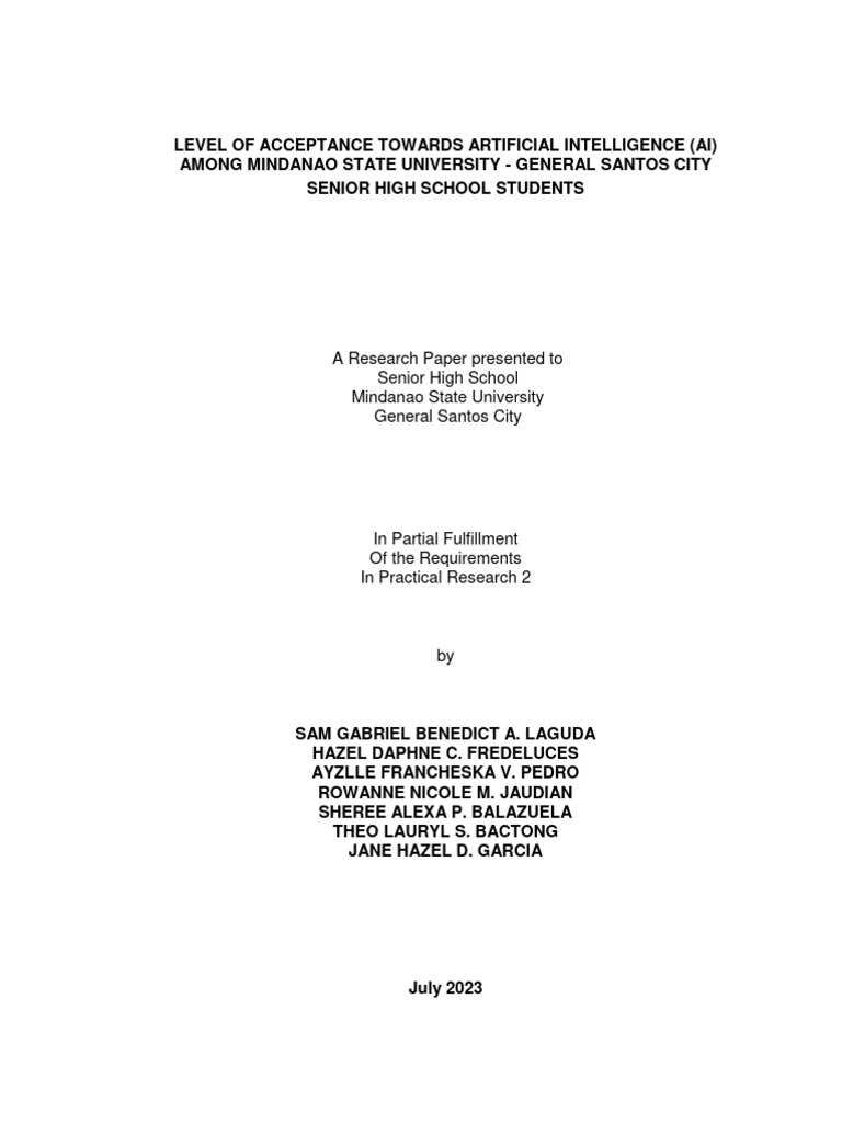 Fredeluces Et Al. 2023. Level of Acceptance Towards AI in MSU SHS | PDF ... Fredeluces Et Al. 2023. Level of Acceptance Towards AI in MSU SHS | PDF ...