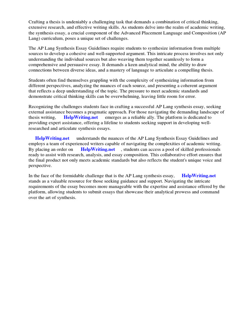 AP Lang Synthesis Essay Guidelines | PDF | Essays | Reading Comprehension
