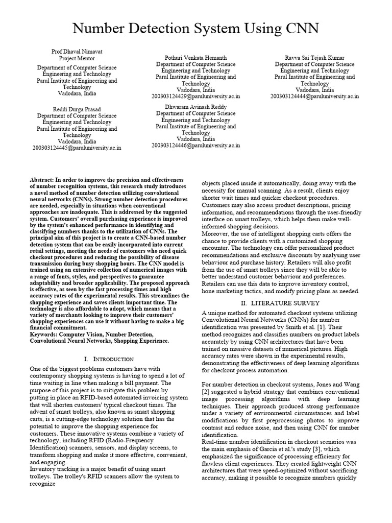 Number Detection System Using Cnn Researchpaper Pdf Deep Learning