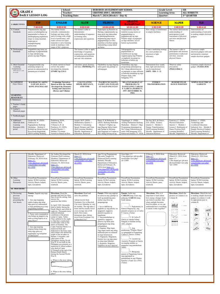 Grade 6 DLP Q3 W6D4 | PDF | Learning