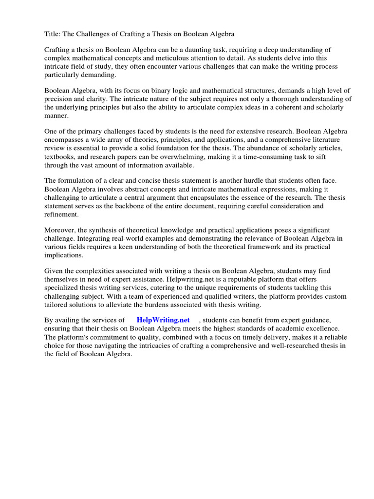 Thesis On Boolean Algebra | PDF | Boolean Algebra | Teaching Mathematics Thesis On Boolean Algebra | PDF | Boolean Algebra | Teaching Mathematics
