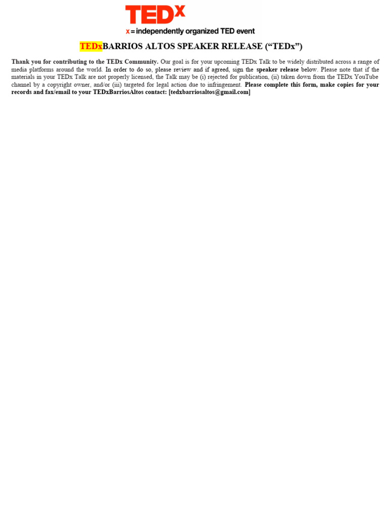 Tedx Speaker Release Download Free Pdf License Intellectual Works