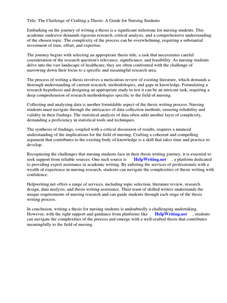 Sample Thesis Title For Nursing Students | PDF | Thesis | Nursing