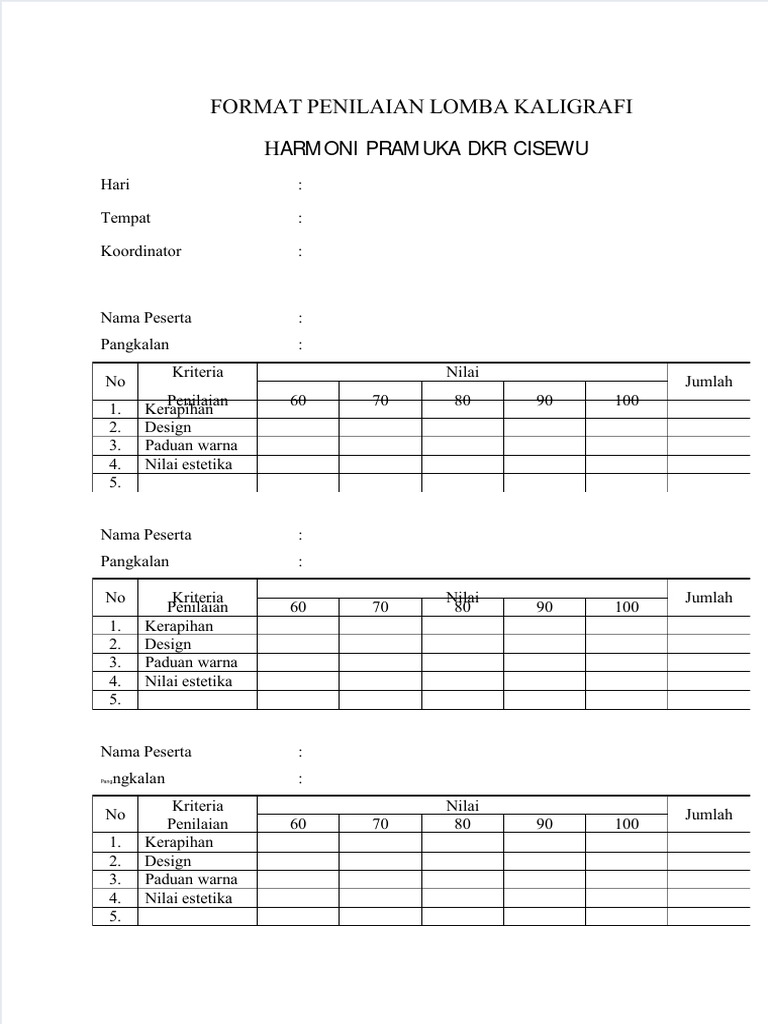 Dokumen - Tips - Format Penilaian Lomba Kaligrafi | PDF Dokumen - Tips - Format Penilaian Lomba Kaligrafi | PDF