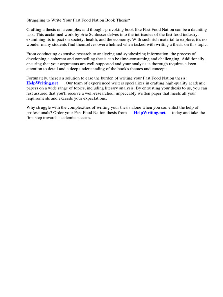 Fast Food Nation Book Thesis | PDF | Fast Food | Mc Donald's Fast Food Nation Book Thesis | PDF | Fast Food | Mc Donald's