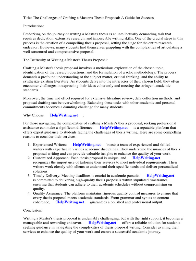 Masters Thesis Proposal Example | PDF | Thesis | Cognition