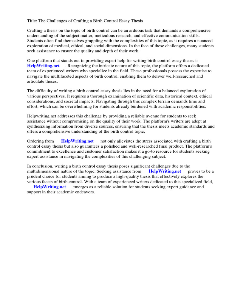 Birth Control Essay Thesis | PDF | Birth Control | Adolescence