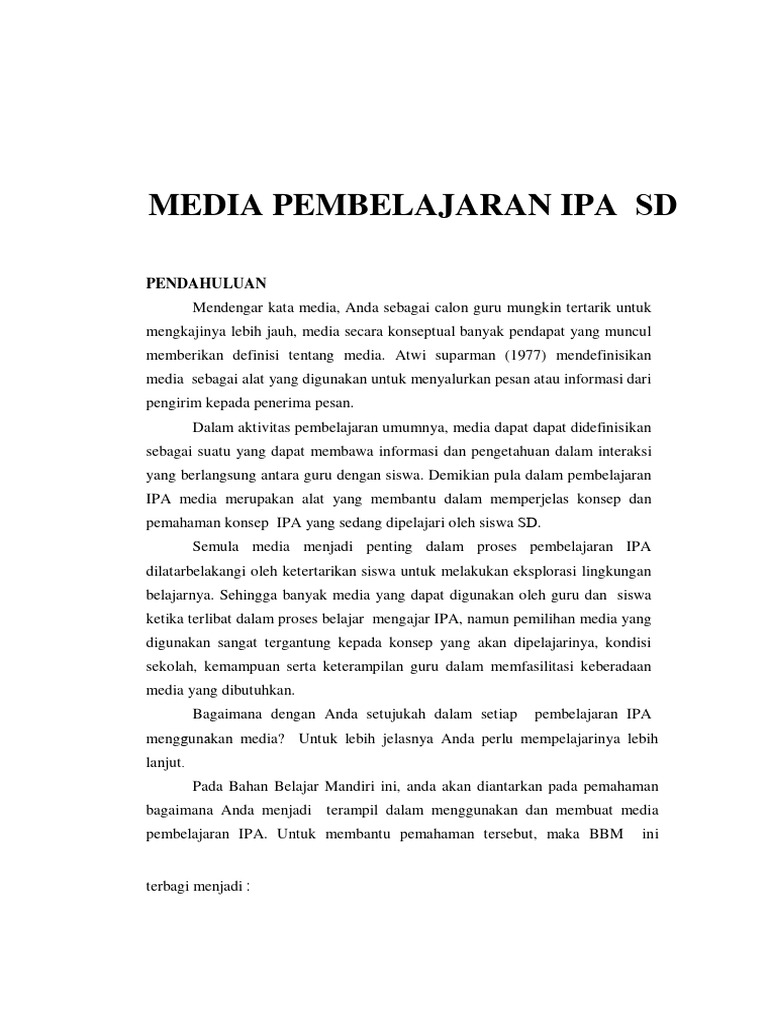 Bahan Ajar Pert 12 Media Pembelajaran Ipa SD | PDF
