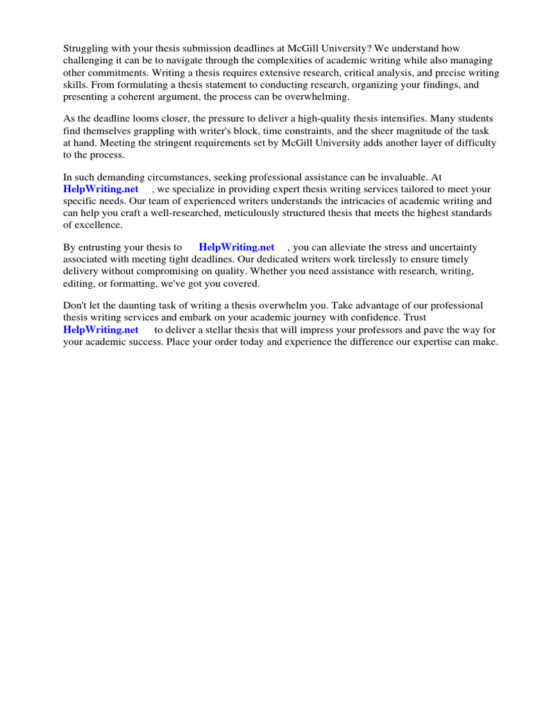 Thesis Submission Deadlines Mcgill | PDF | Thesis | Doctor Of Medicine