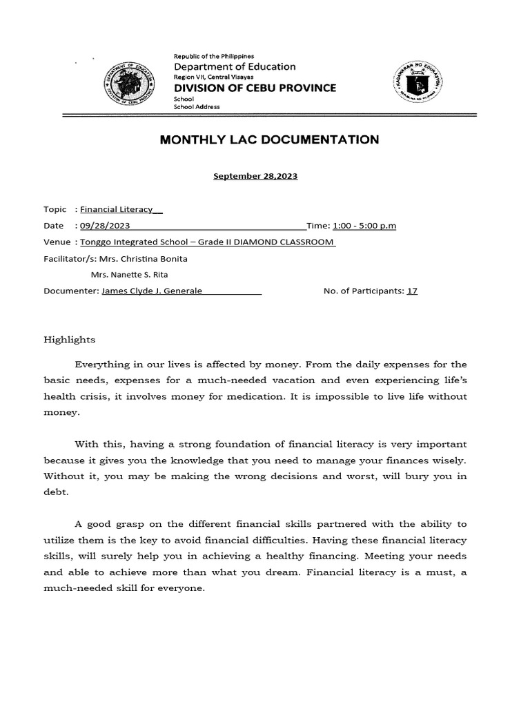 Lac Template | PDF | Financial Literacy | Literacy