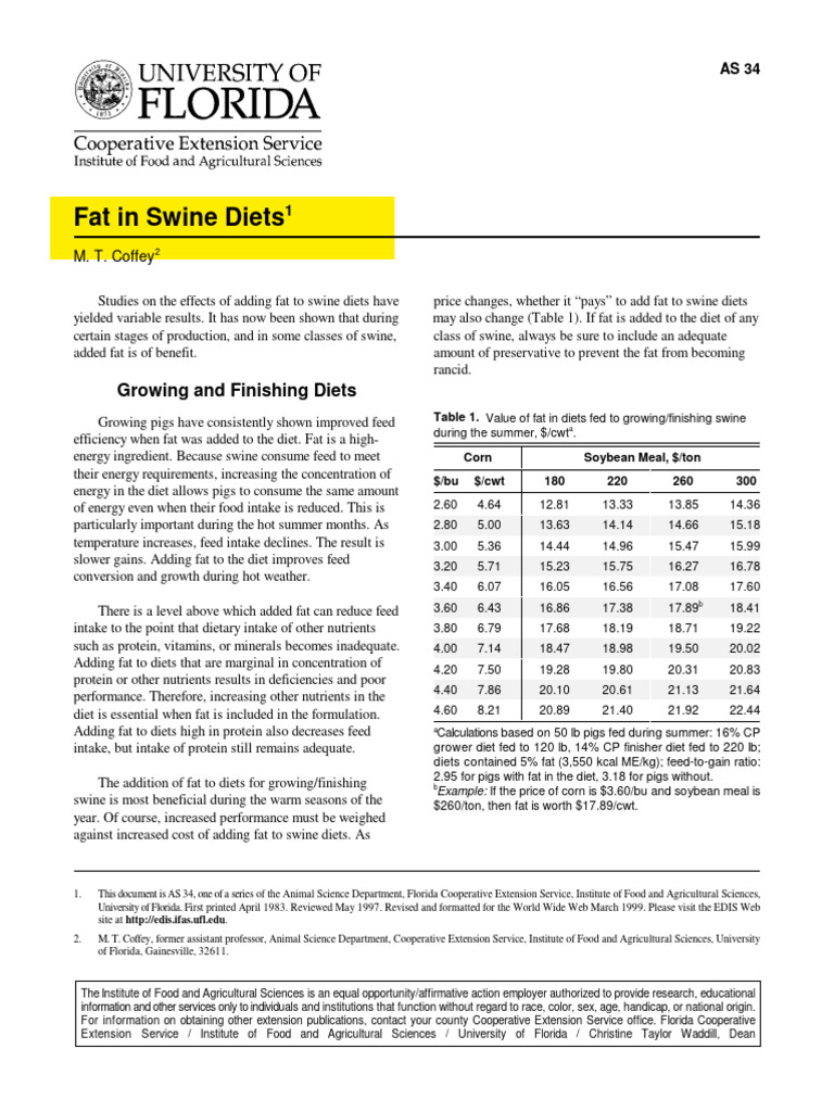# Coffey (Fat in Swine Diets | Download Free PDF | Fat | Nutrients