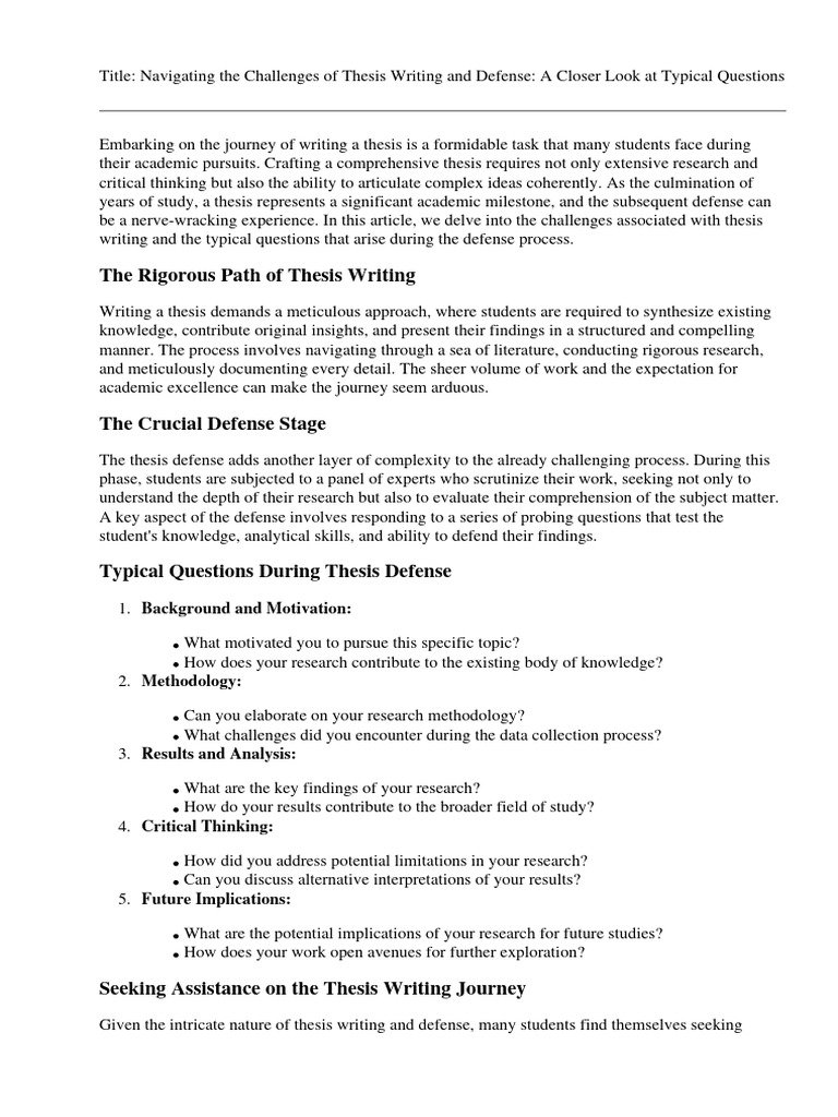 Typical Questions Thesis Defense | Download Free PDF | Thesis | Methodology