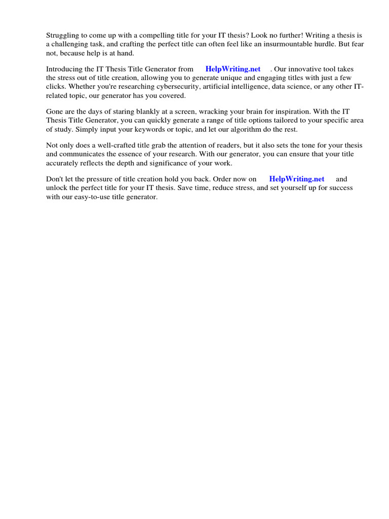 It Thesis Title Generator | PDF | Essays | Thesis