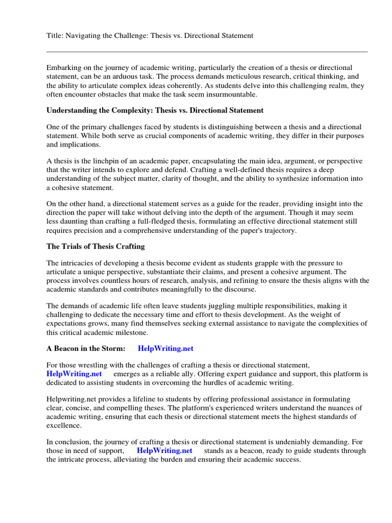 Thesis Vs Directional Statement | PDF | Essays | Thesis