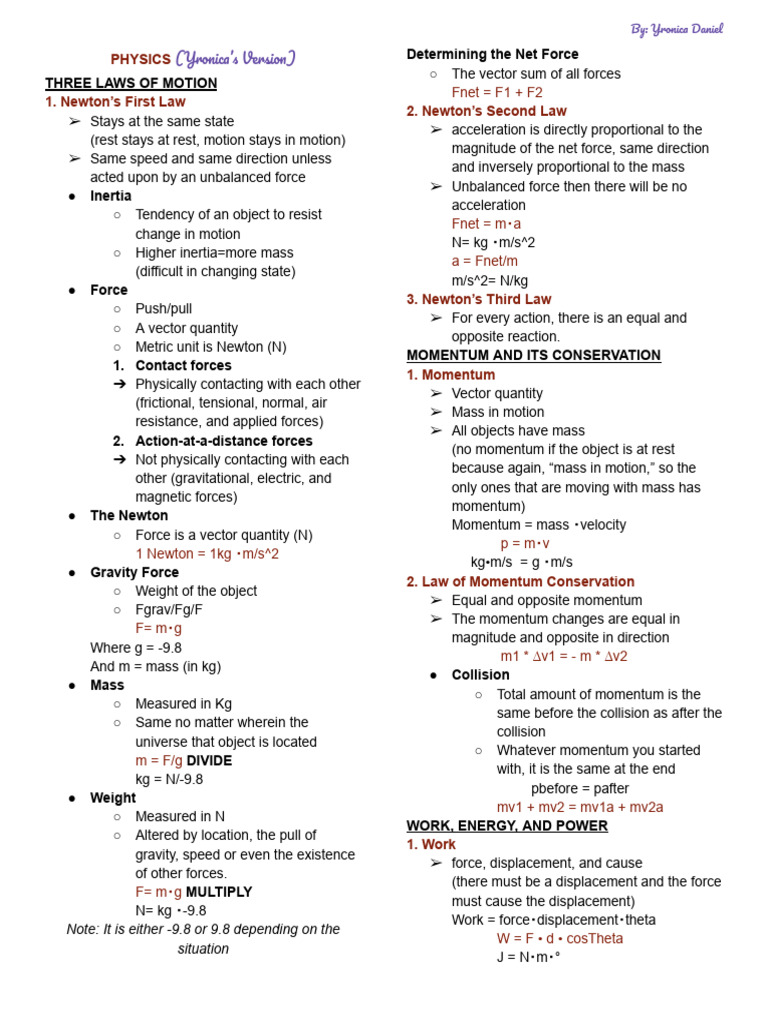 PHYSICS Yronicas Version | PDF | Force | Momentum