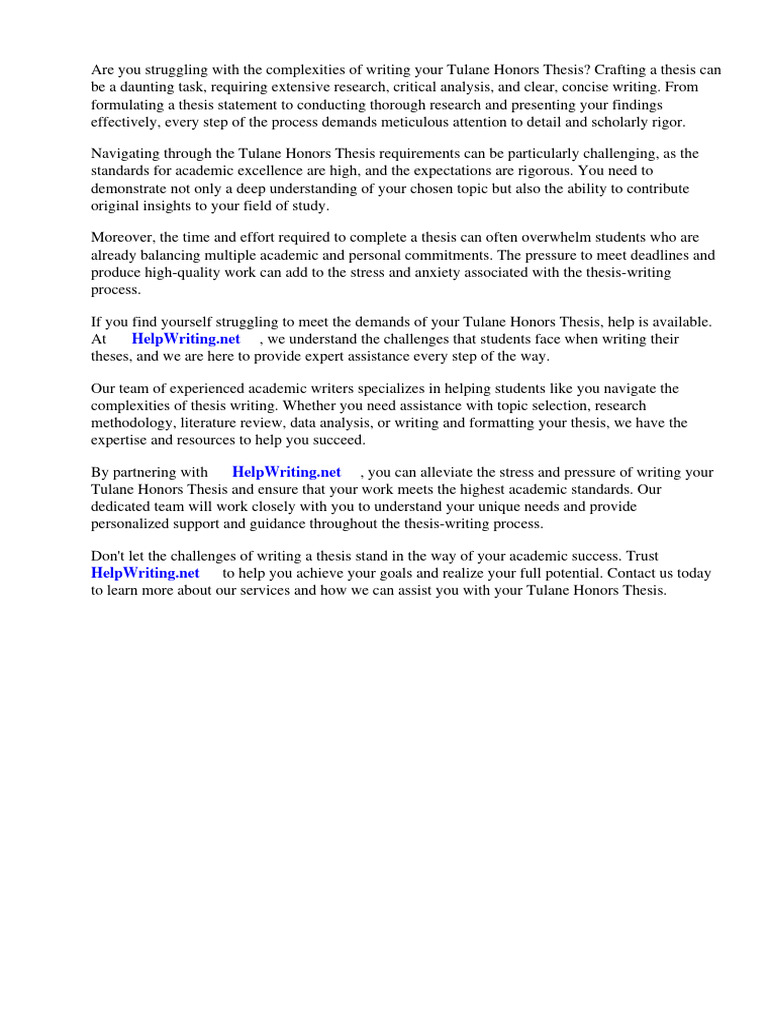 Tulane Honors Thesis Requirements | PDF | Thesis | Essays
