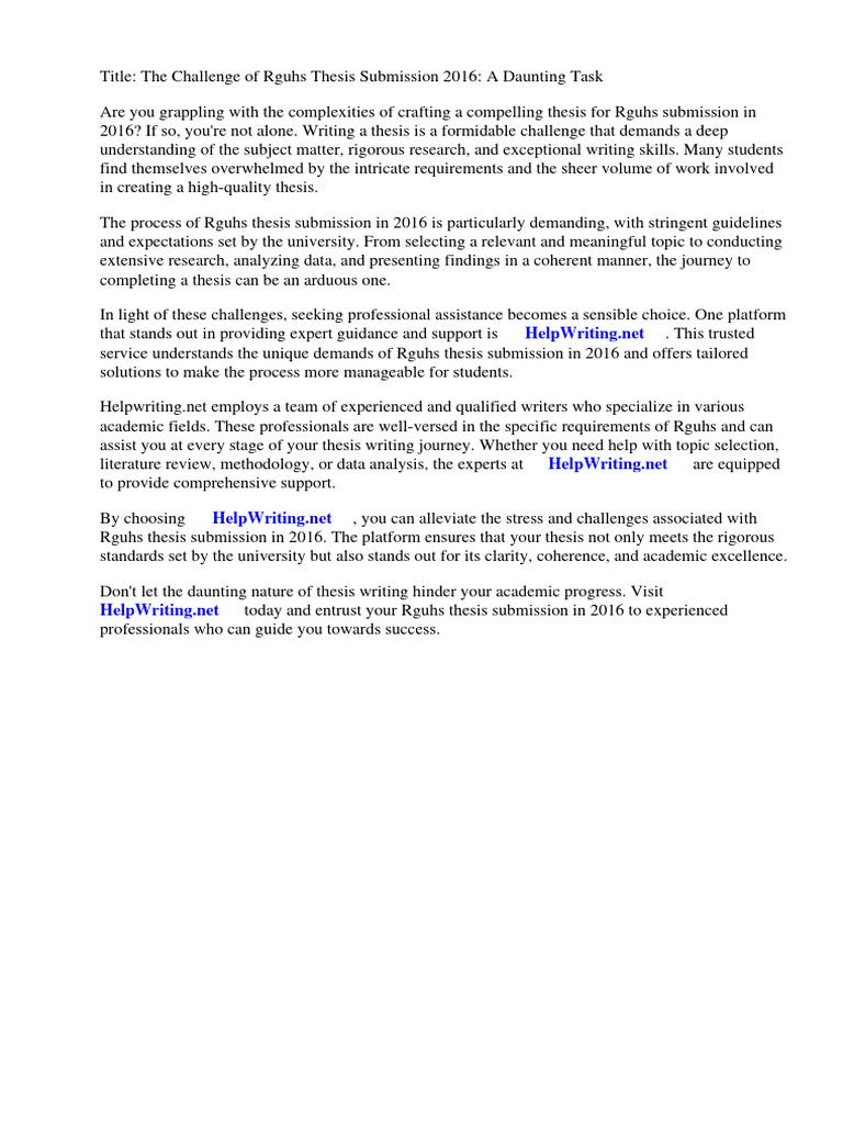 Rguhs Thesis Submission 2016 | PDF | Thesis | Medical School