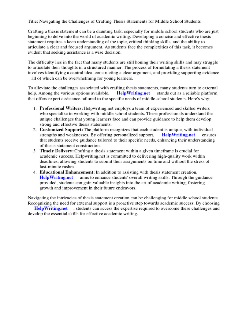 Thesis Statement Guide for Middle School | PDF | Essays | Thesis