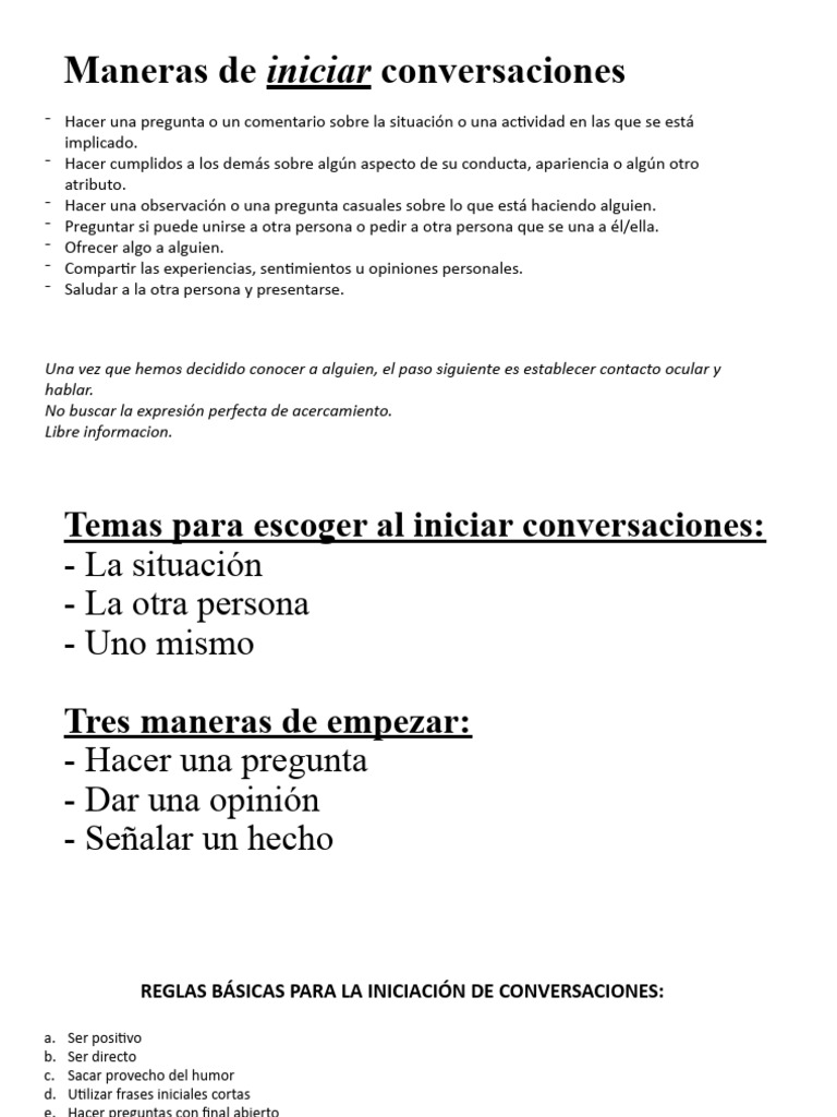 Iniciar y Mantener Conversaciones | PDF | Sicología | Conceptos ...